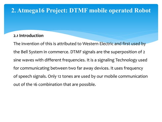 DTMF Mobile Operated Robot using Atmega16 | PPT
