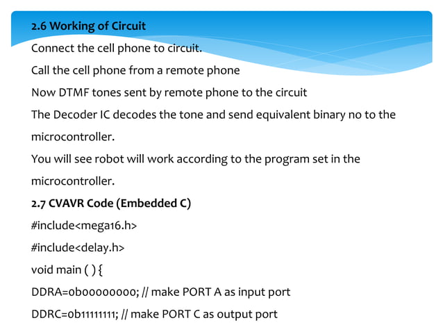 Dtmf Mobile Operated Robot Using Atmega16 Ppt