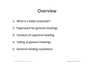 Strata 101 Part 3 How the Body Corporate Functions | PPT