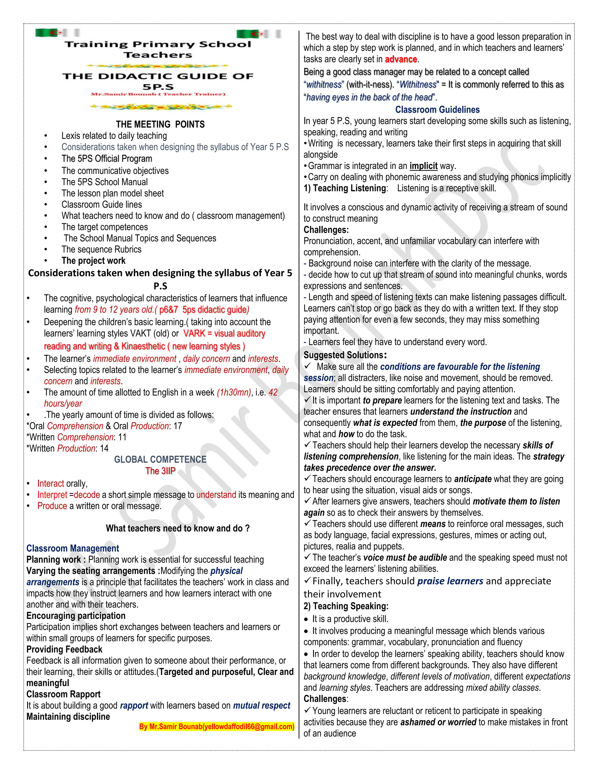 Training Primary School Teachers 5PS Didactic Guide & Syllabus teacher ...