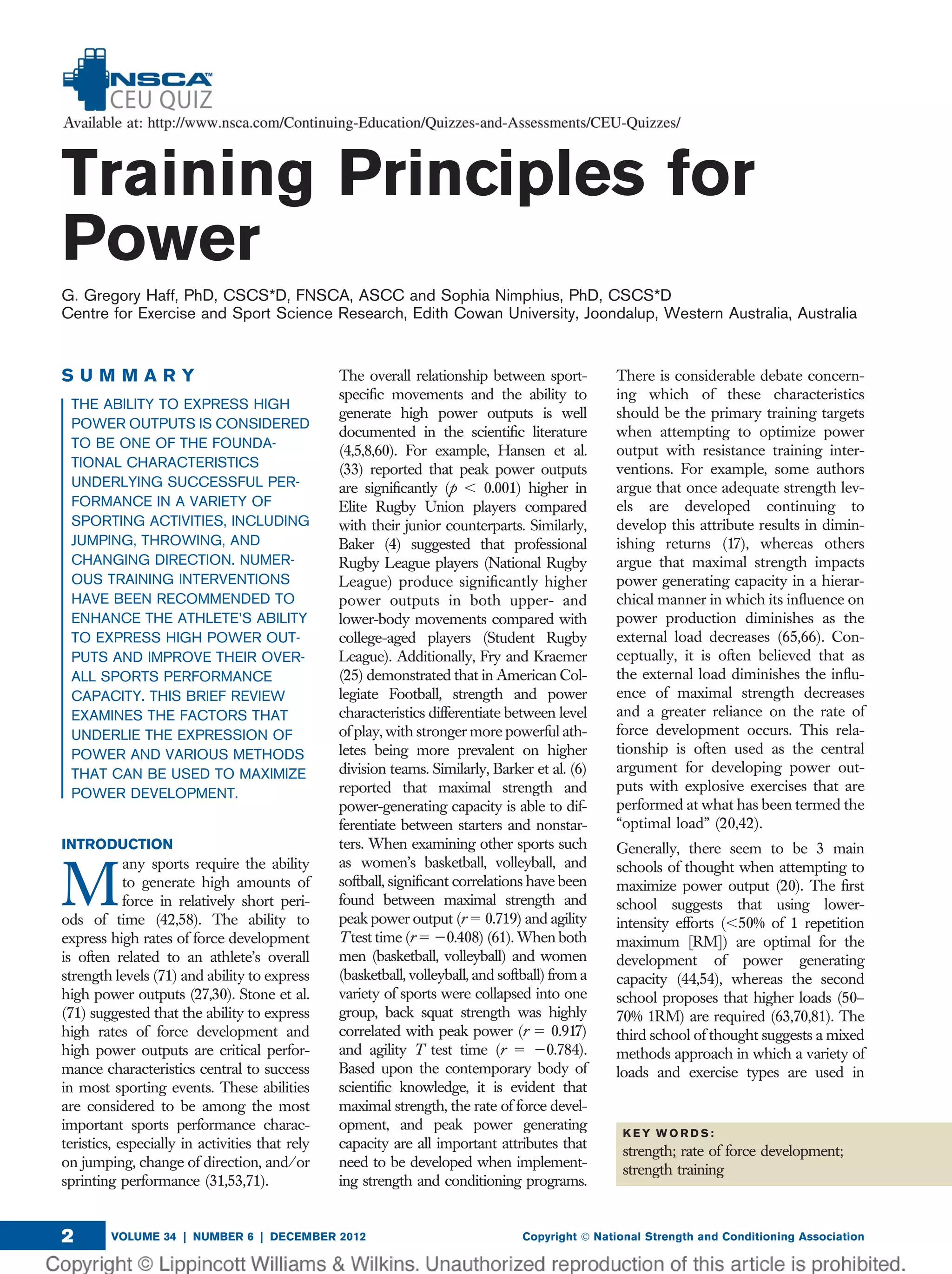 Training Principles for Power | PDF