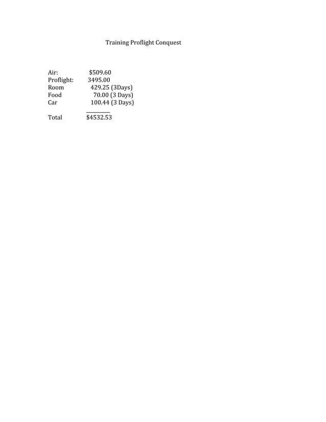 Training proflight conquest | DOCX | Hotels and Motels | Travel Type