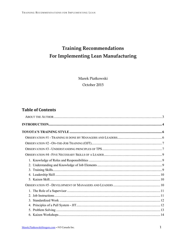 Training Recommendations for Implementing Lean Manufacturing | PDF