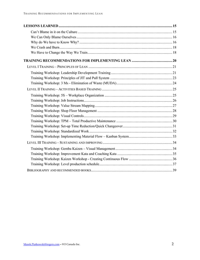Training Recommendations for Implementing Lean Manufacturing | PDF