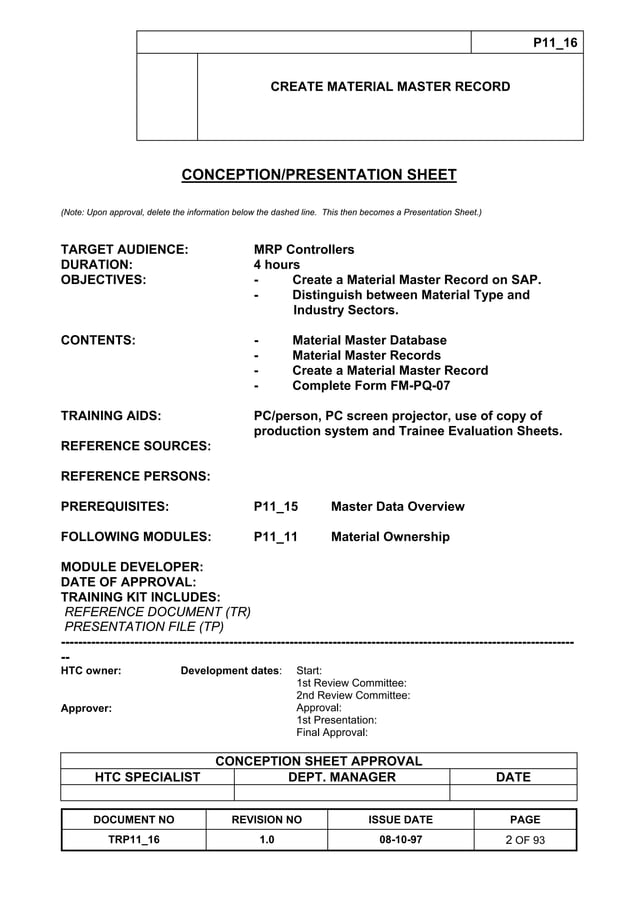 Training Reference Document Template | PDF