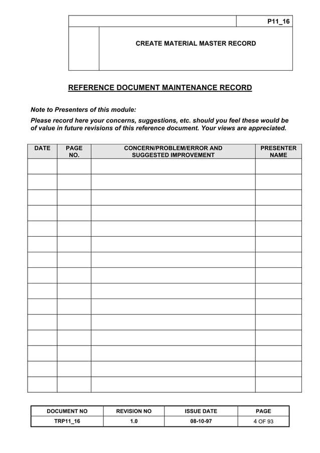 Training Reference Document Template | PDF