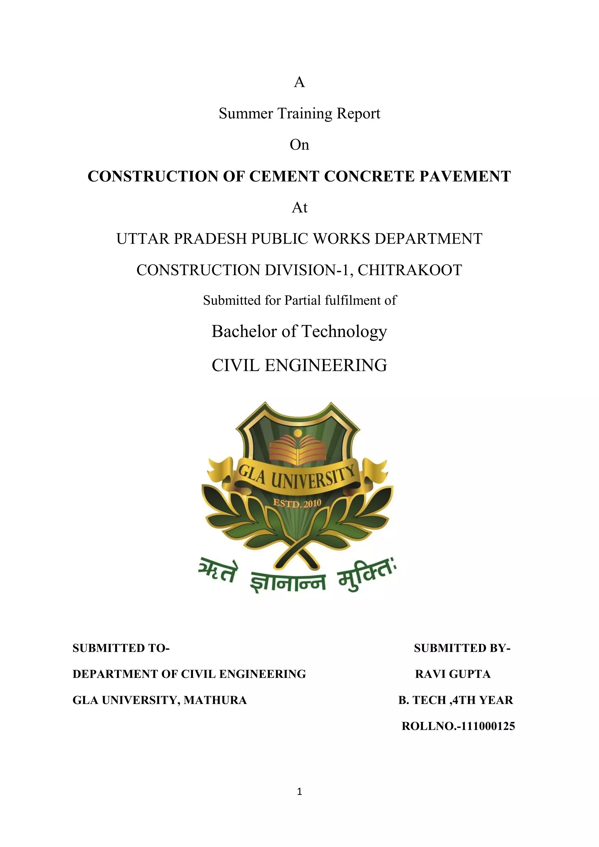 PROJECT REPORT ON ROAD CONSTRUCTION | PDF