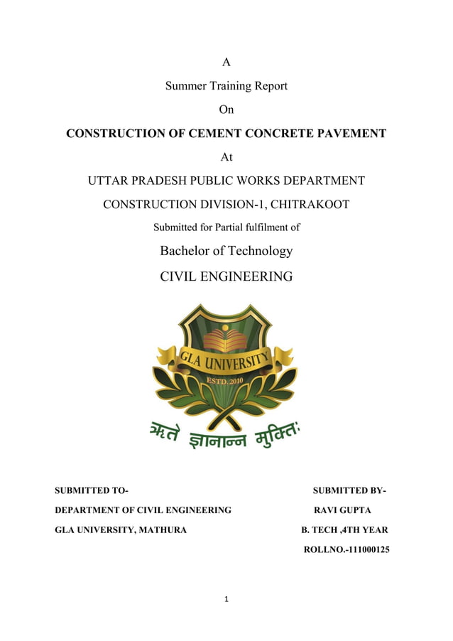 PROJECT REPORT ON ROAD CONSTRUCTION | PDF | Civil Engineering Industry ...