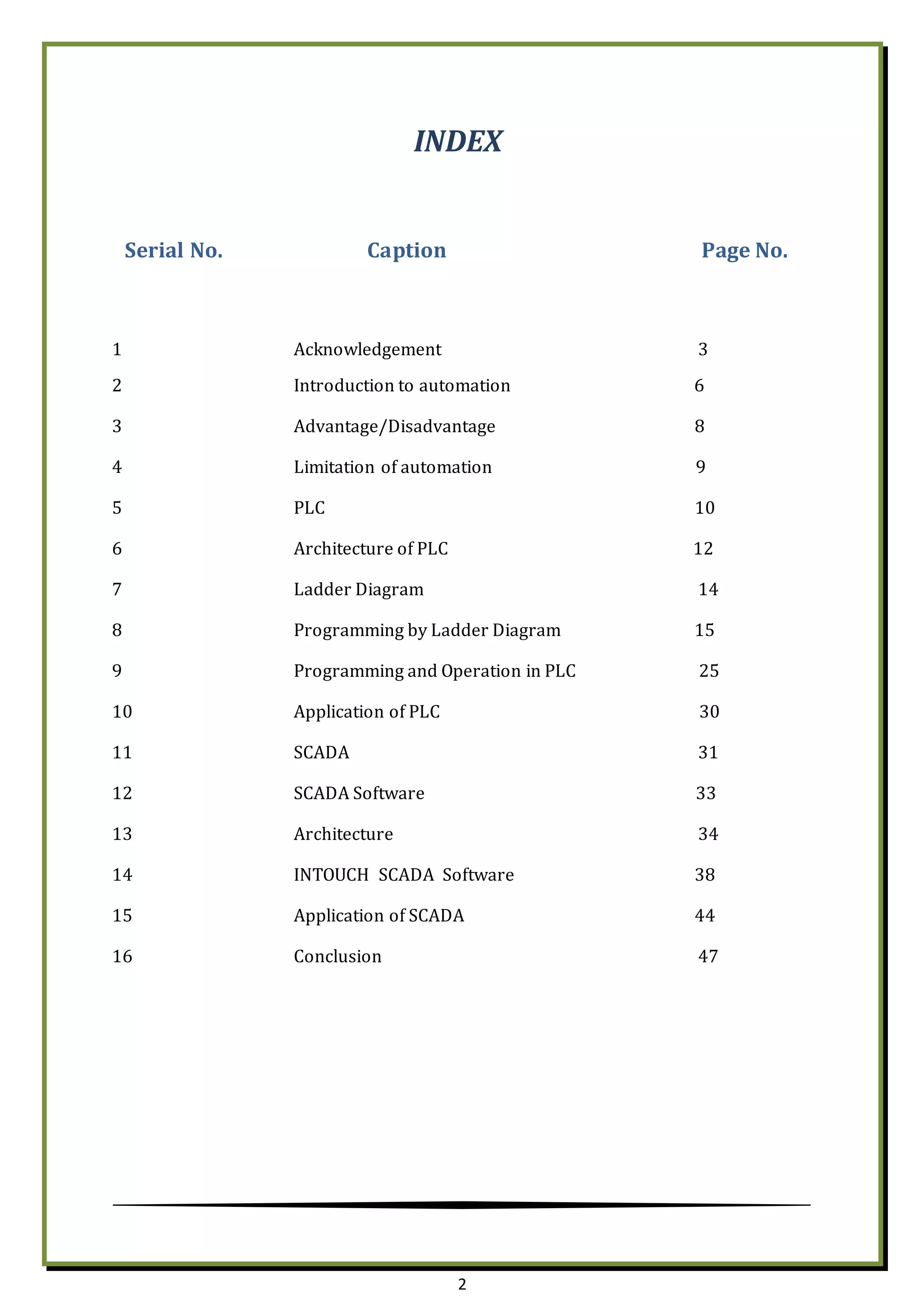 training report. automation,plc , scada | DOCX