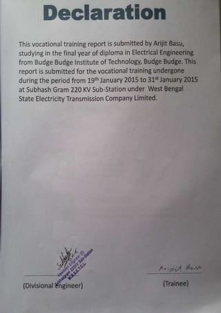 WBSETCL Subhash Gram 220KV Substation Training Report | PDF