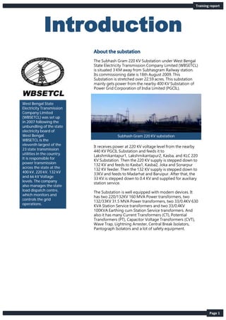WBSETCL Subhash Gram 220KV Substation Training Report | PDF