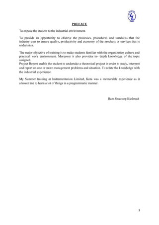 Instrumentation Limited (Summer Training report), Kota | PDF