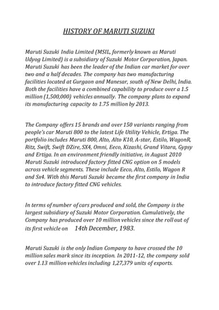 Training Report Maruti Suzuki (Imran Alam) | DOCX