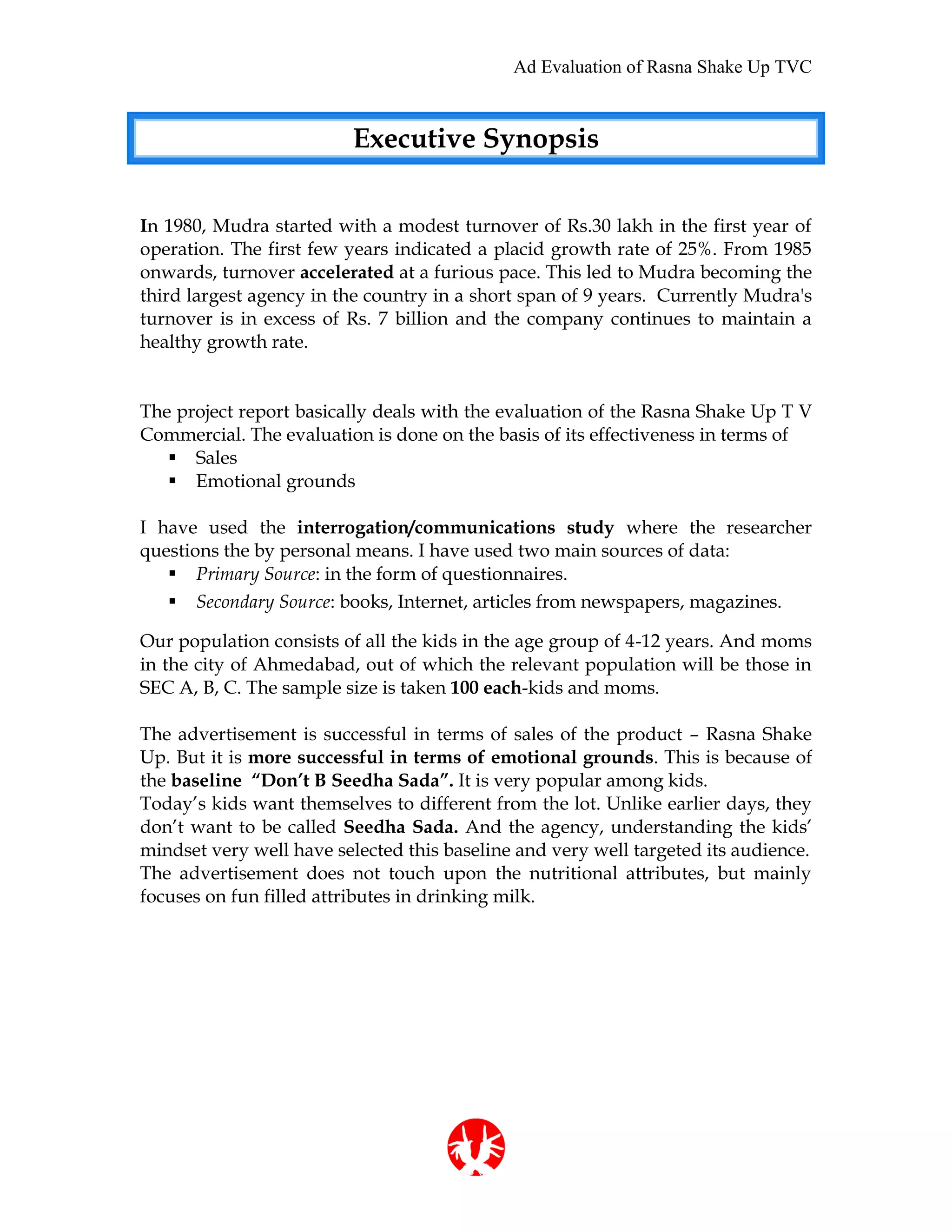Training Report of Advertisement Evaluation of Rasna Shake Up TV ...