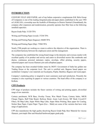 Century Pulp and Paper Internship Training Report | PDF
