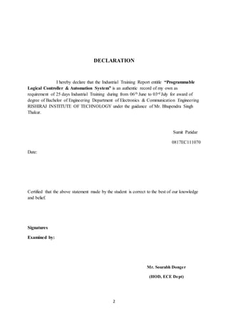 Training report of PLC | DOCX