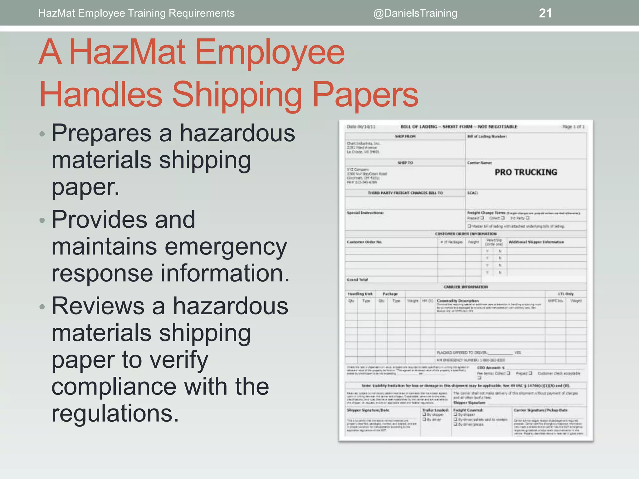 Training Requirements for HazMat Employees | PPTX