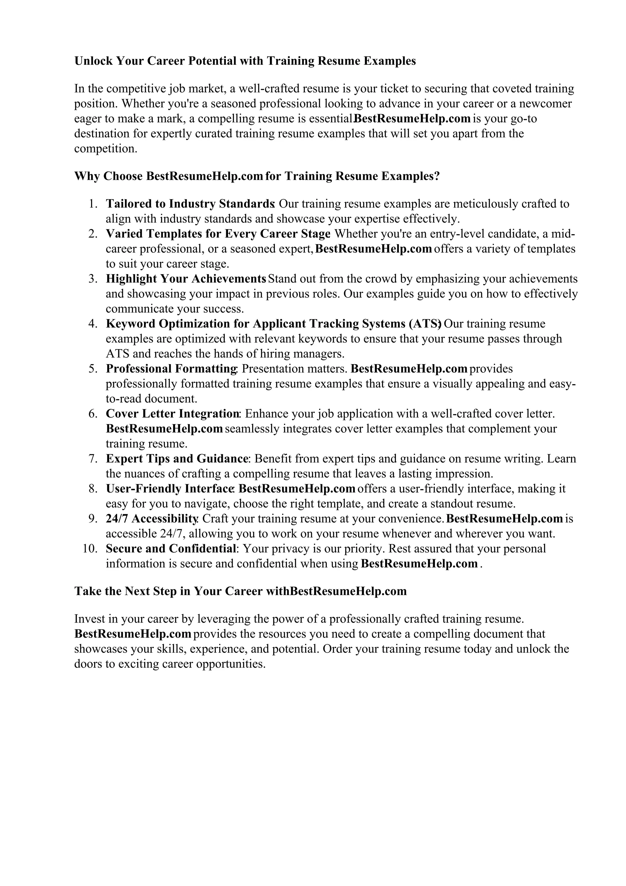 Training Resume Examples. Training Resume Examples | PDF