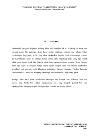 Training Riset dan Pelatihan PKM Kehutanan Universitas Lampung 2017 | DOCX