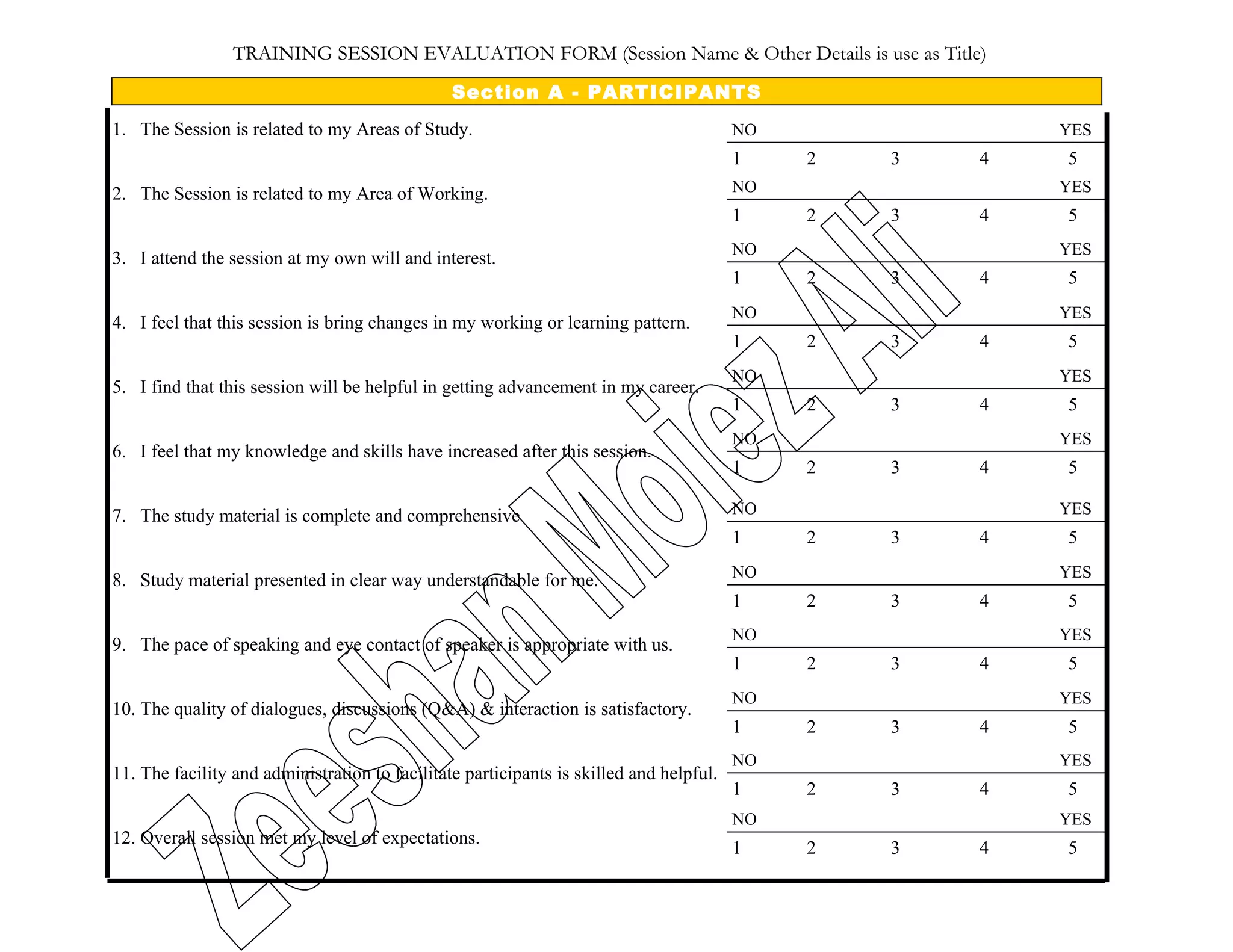 Training session evaluation form | DOC