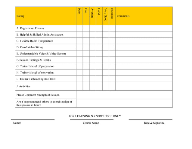 Training Session Evaluation Form Doc