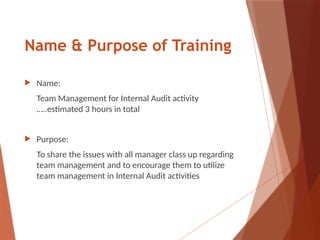 Trainings for Managers of internal audit department | PPT