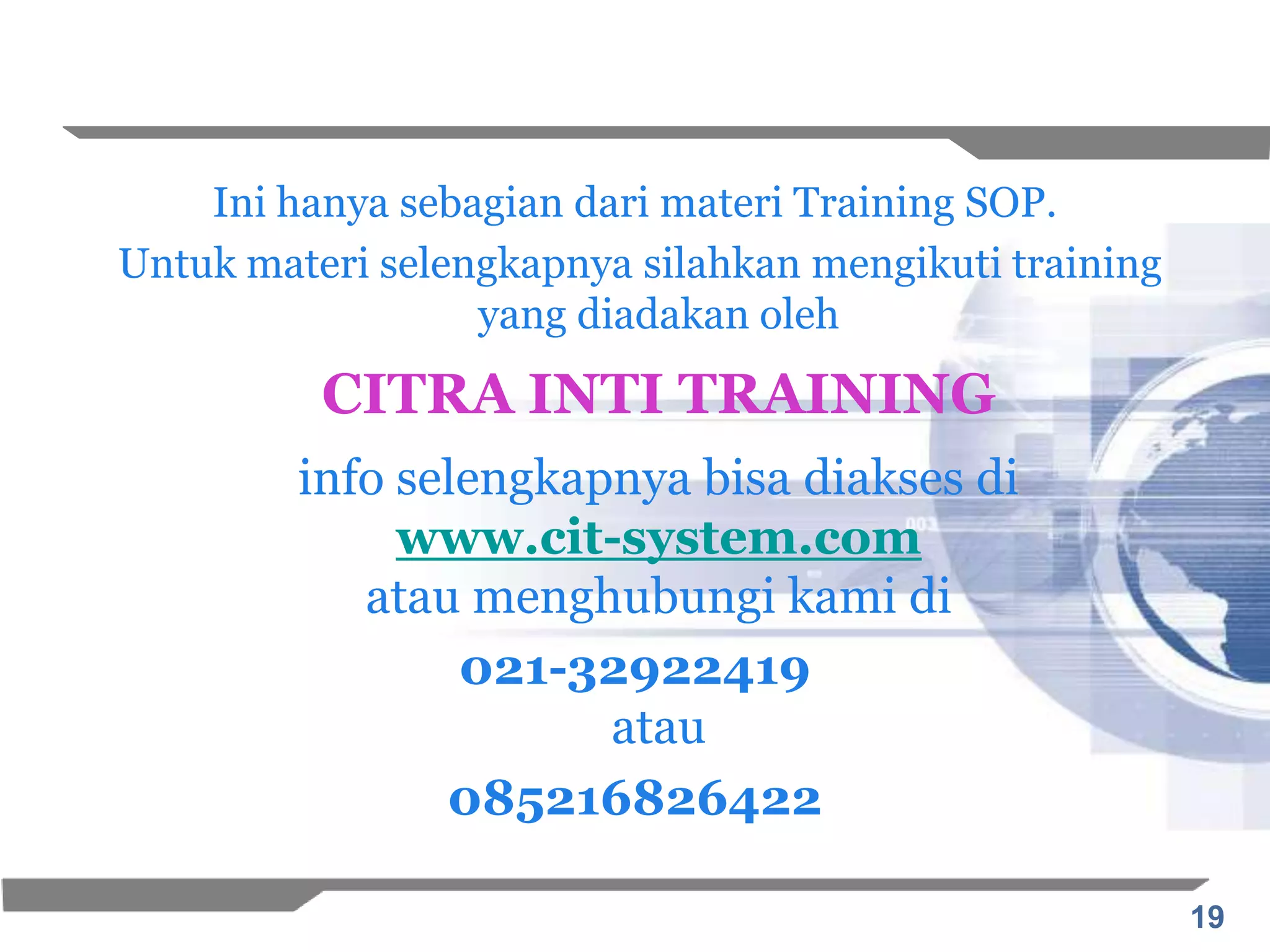 Sekilas tentang Materi Training SOP | PPT