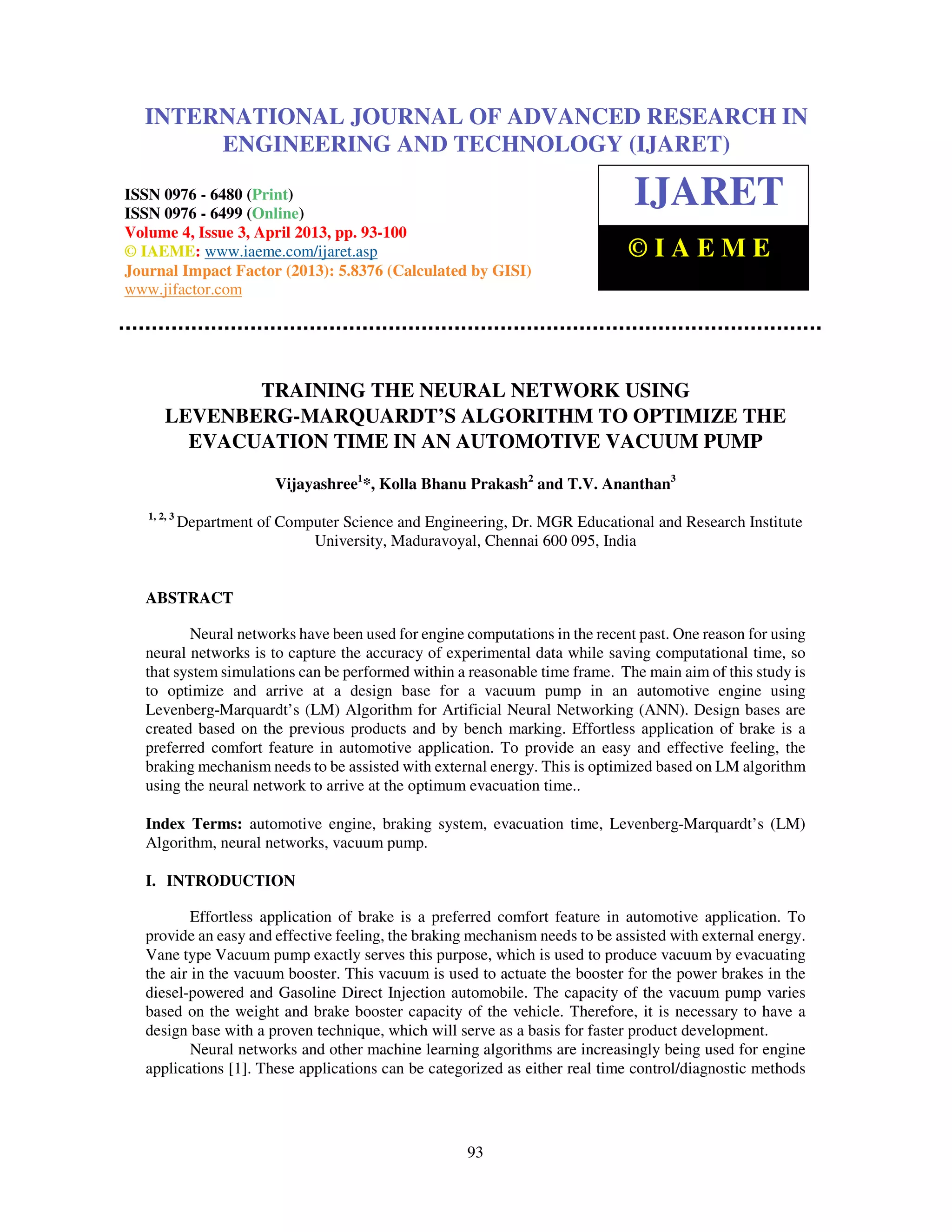 Training The Neural Network Using Levenberg Marquardts Algorithm To Optimize Pdf