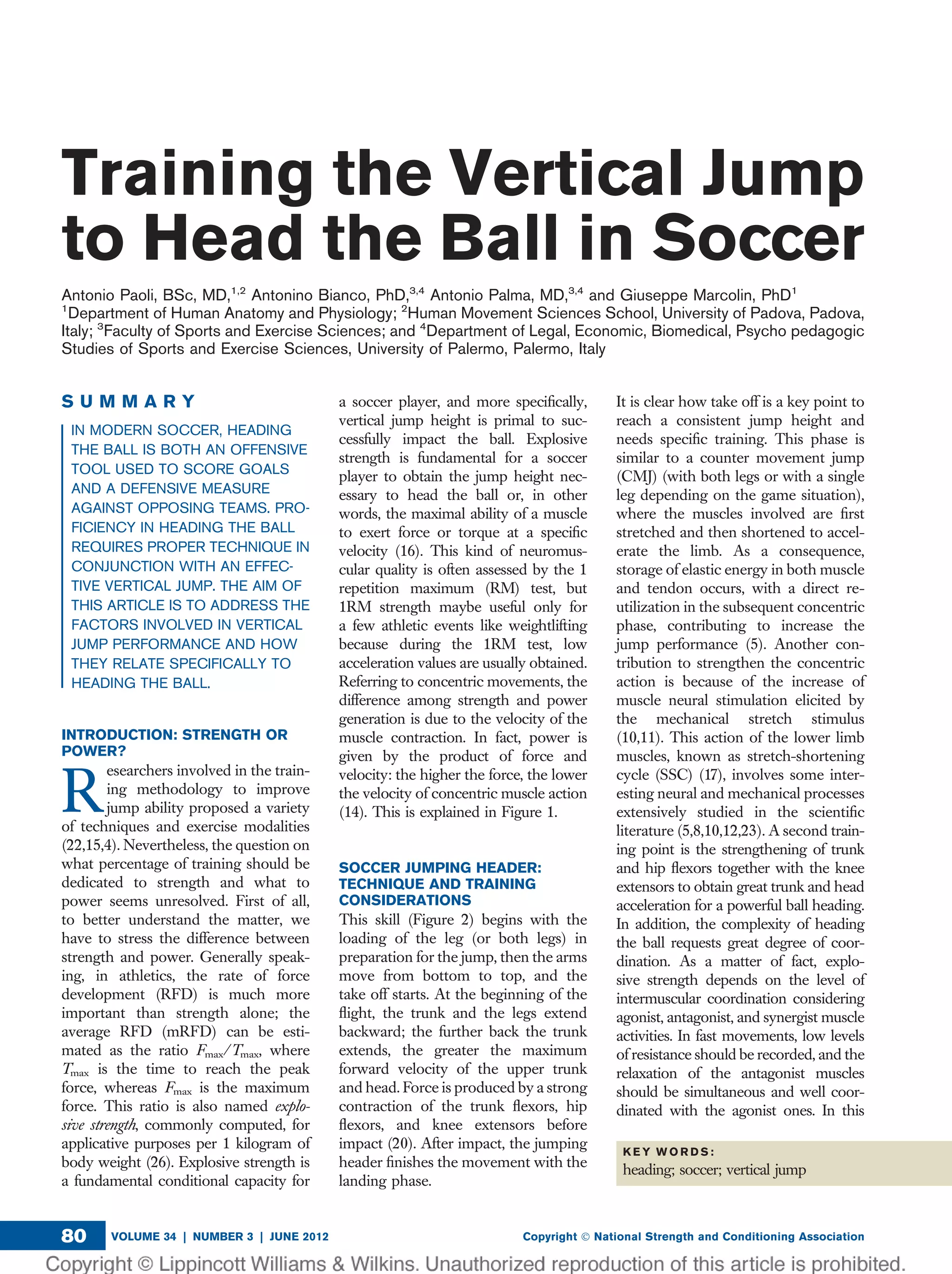 Training the vertical jump to head the ball in soccer | PDF | Fitness ...