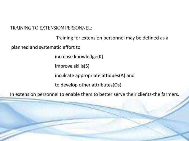 Training to extension personnel and farmers | PPTX