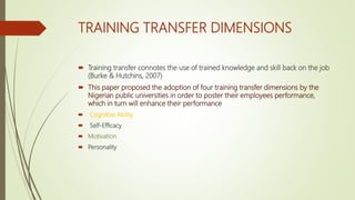 Training transfer dimensions and employees performance in nigerian | PPT