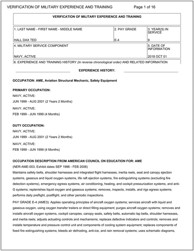 MILITARY VMET TRAINING DOCUMENT