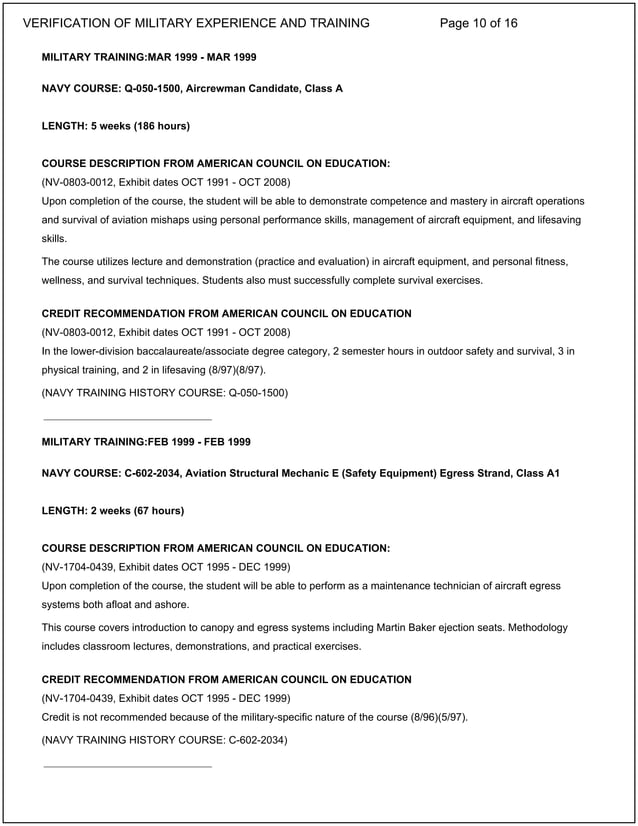 MILITARY VMET TRAINING DOCUMENT