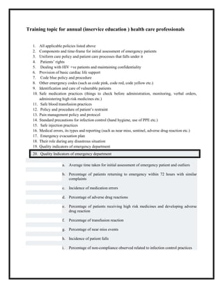 TRAINNING TOPIC FOR ANNUAL SCHEDULE.docx | First Aid | Injuries