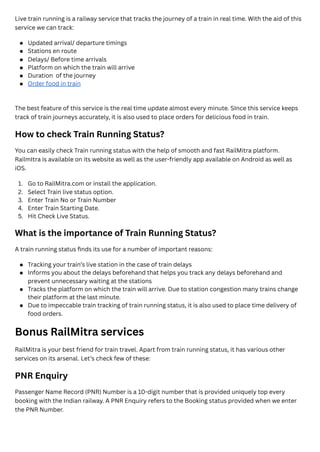 Train Running Status How to Check Train Location In Monsoon | PDF