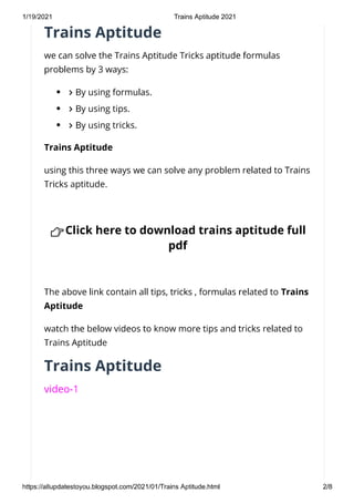 Trains Aptitude | PDF