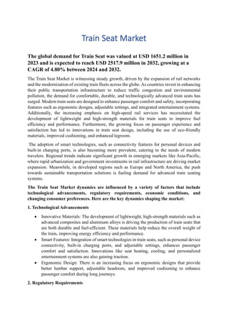 Train Seat Market - Key Industry Dynamics, Analysis and Key Industry ...