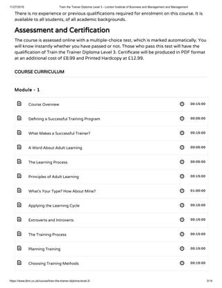 Train the Trainer Diploma Level 3 - LIBM | PDF
