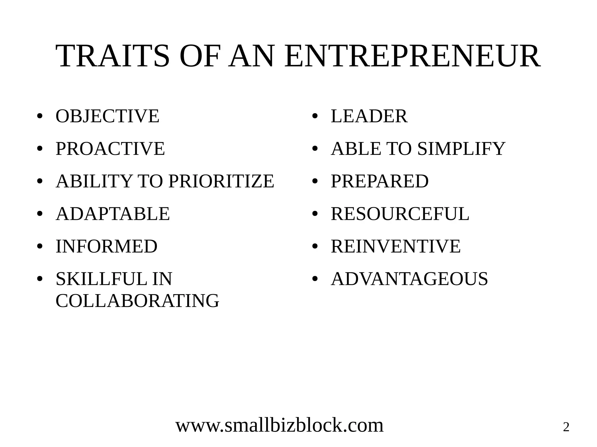 Traits of an Entrepreneur - Success as a Small Business Owner | PDF