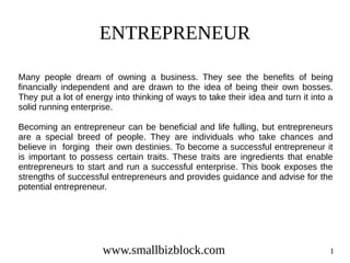Traits of an Entrepreneur - Success as a Small Business Owner | PDF