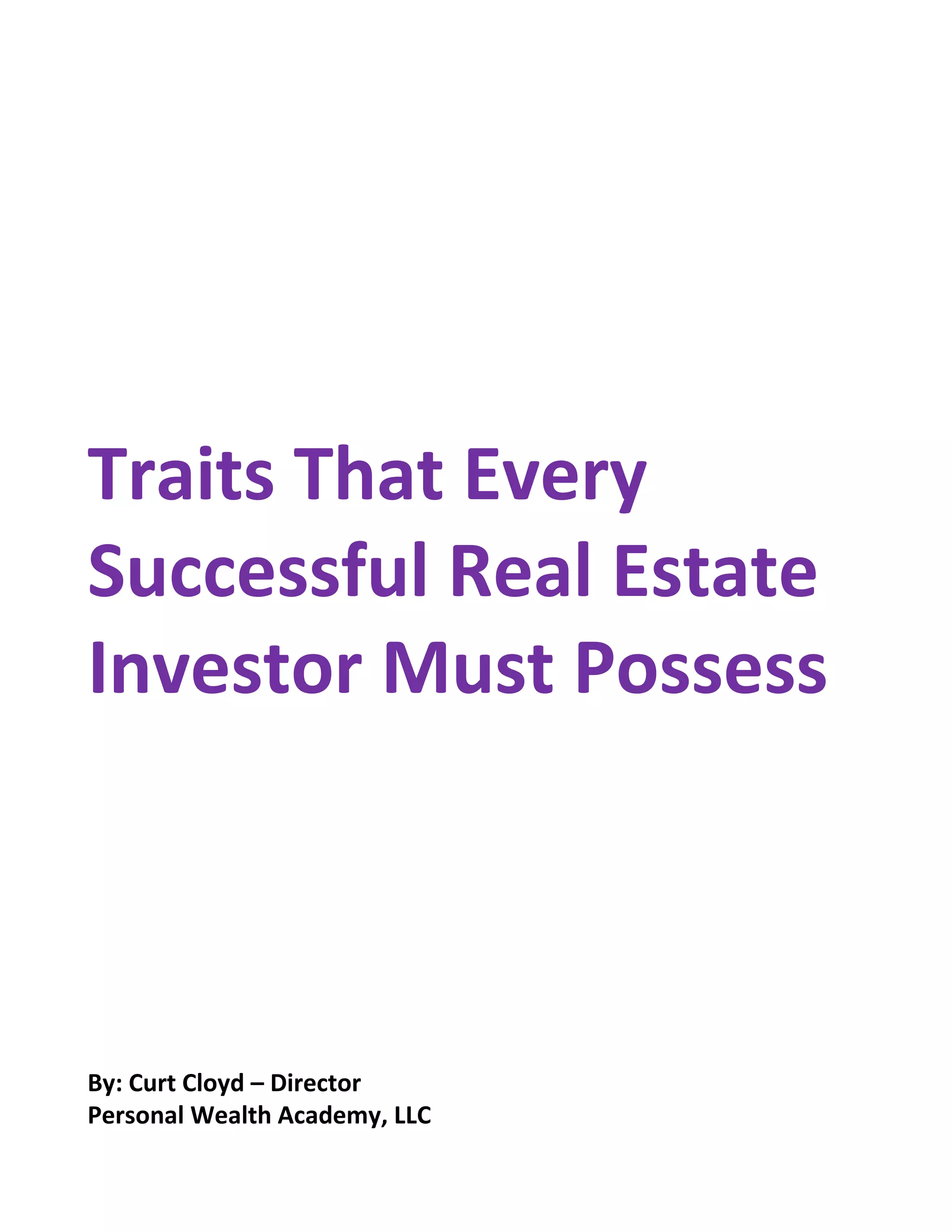 Traits That Every Successful Real Estate Investor Must Possess | PPT