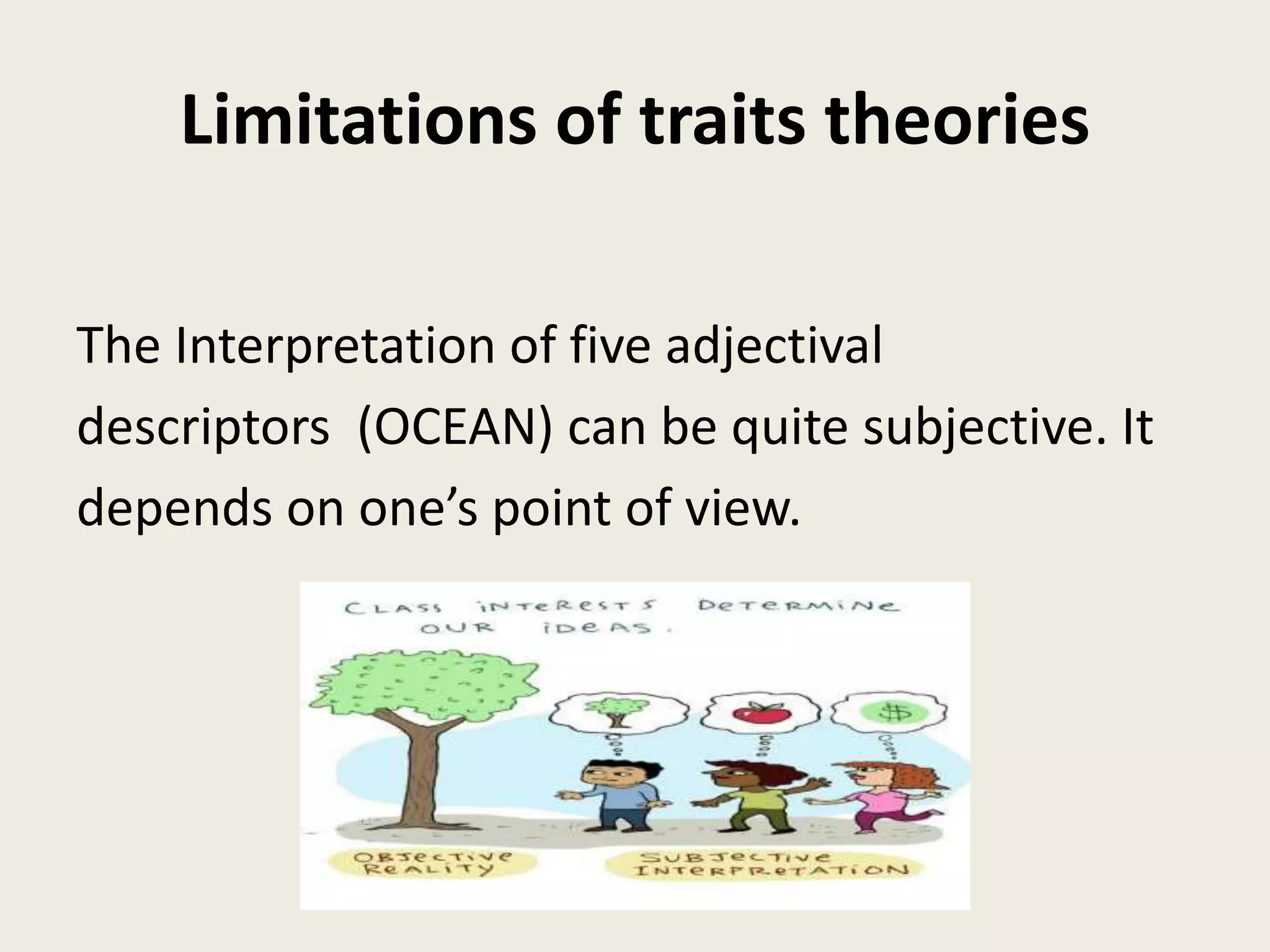 Traits theory, its contributions and its limitations to predict human ...