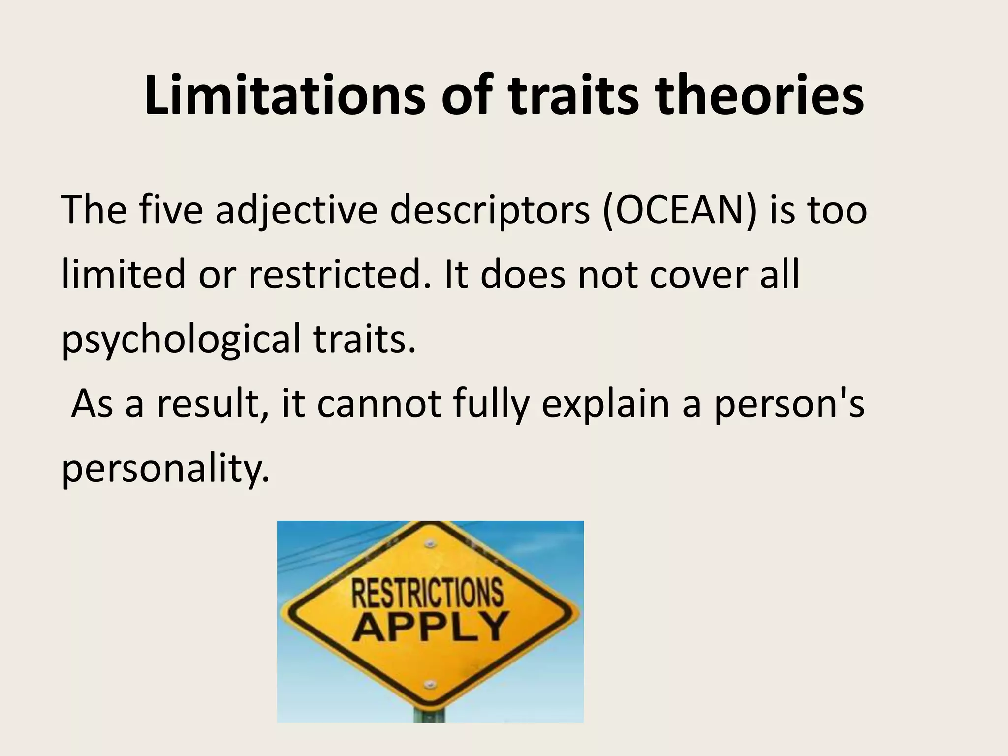 Traits theory, its contributions and its limitations to predict human differences | PPTX
