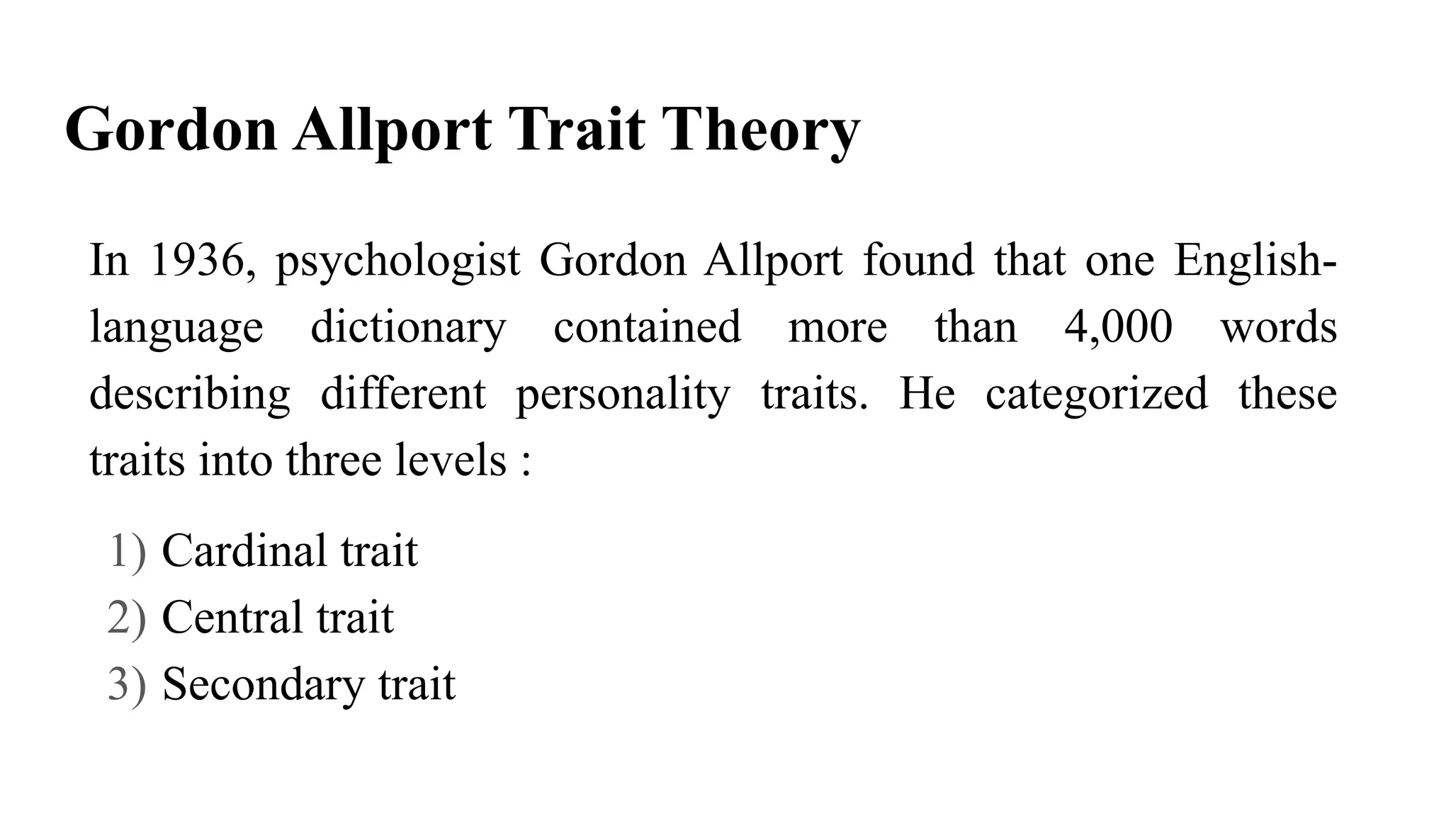 Gordon Allport Trait Theory of Personality | PPTX