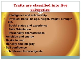Trait theory of leadership | PPTX