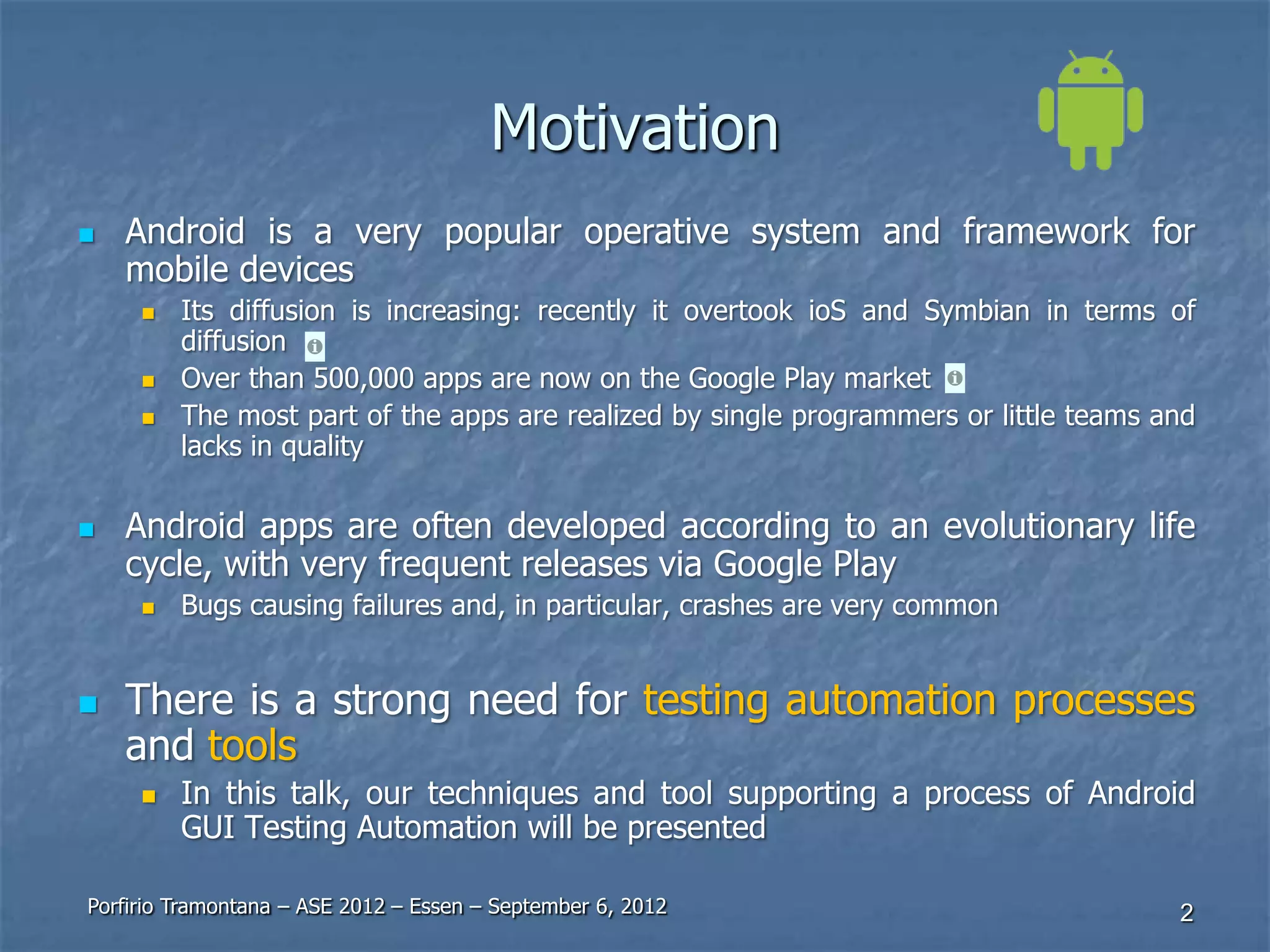 Using Gui Ripping For Automated Testing Of Android Apps Ppt