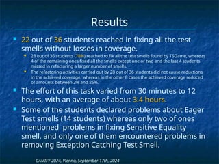Test Smells Learning by a Gamification Approach | PPTX