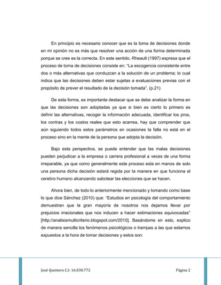 Trampas psicológicas en la toma de decisiones | DOCX