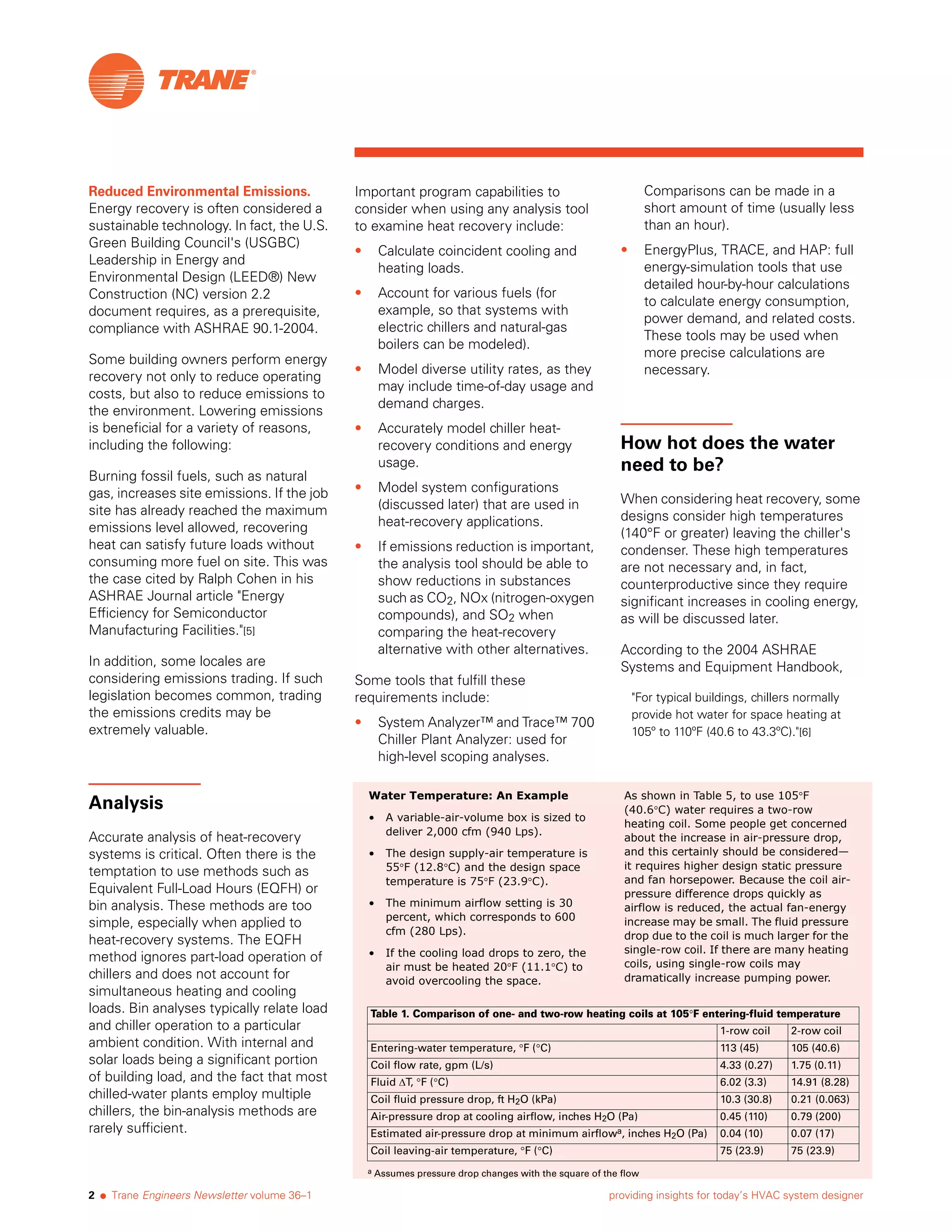 Trane eng newsletter heat recovery | PDF