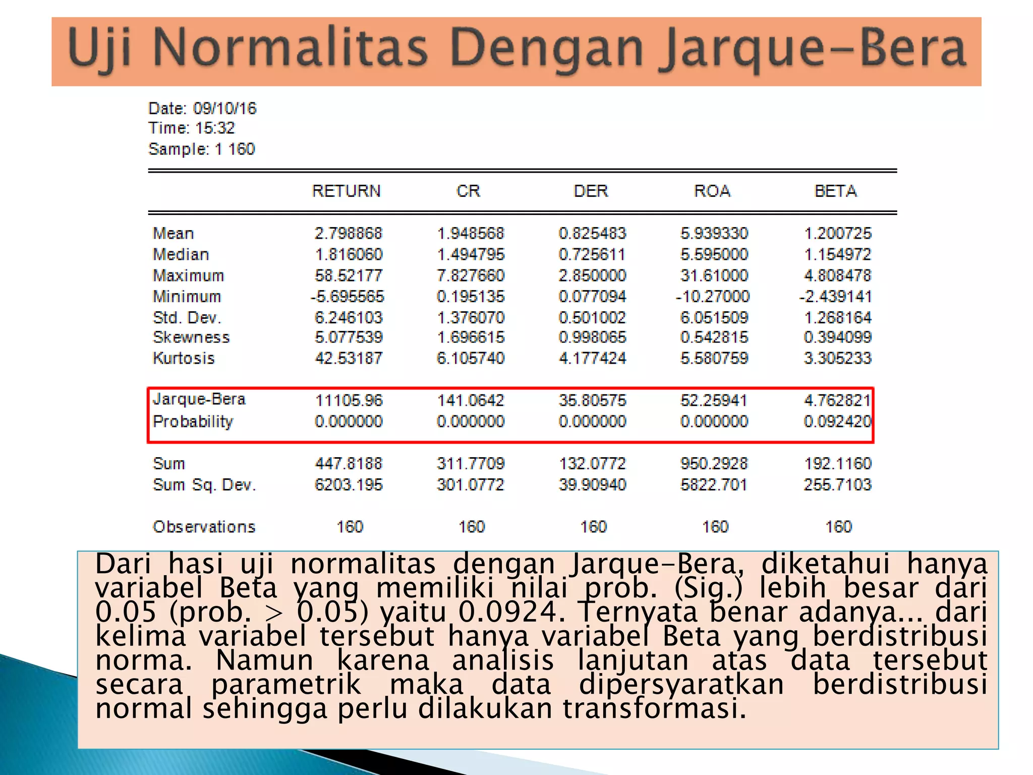 Tranformasi untuk data tidak normal | PPTX